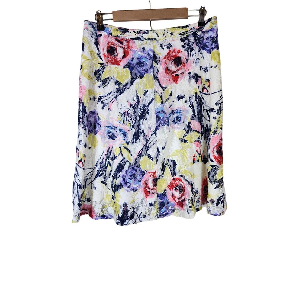 P. Luca Milano Red Blue Floral Chiffon Below Knee Zip… - Gem